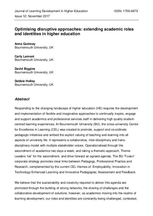 (PDF) Optimising disruptive approaches: extending academic roles and ...