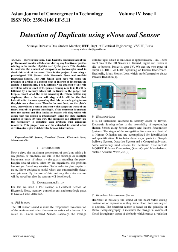 (PDF) Detection of Duplicate using eNose and Sensor