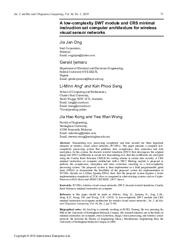 (PDF) A low-complexity DWT module and CRS minimal instruction set computer architecture for ...