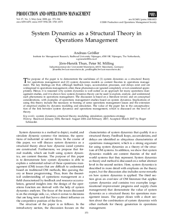 (PDF) System Dynamics as a Structural Theory in Operations Management