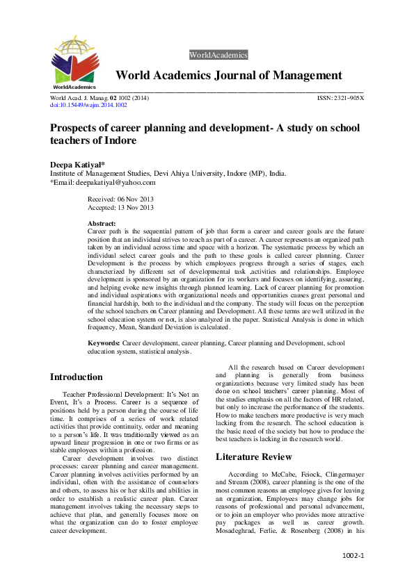 (PDF) Prospects of career planning and development- A study on school ...