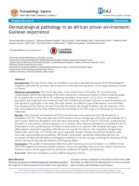 (PDF) Dermatological pathology in an African prison environment ...