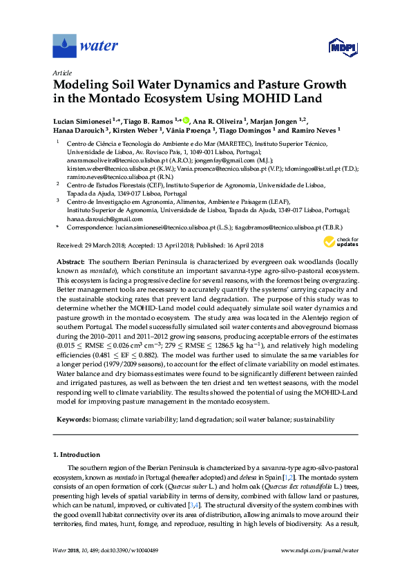 (PDF) Modeling Soil Water Dynamics and Pasture Growth in the Montado Ecosystem Using MOHID Land ...