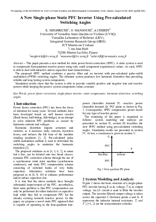 (PDF) A New Single-phase Static PFC Inverter Using Pre-calculated Switching Angles