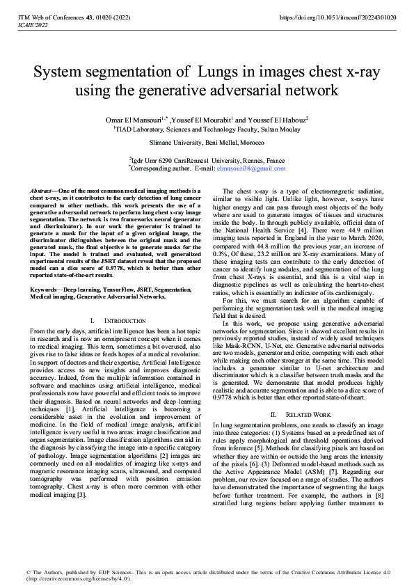 (PDF) System segmentation of Lungs in images chest x-ray using the ...