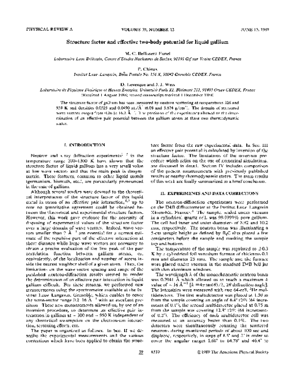 (PDF) Structure factor and effective two-body potential for liquid gallium
