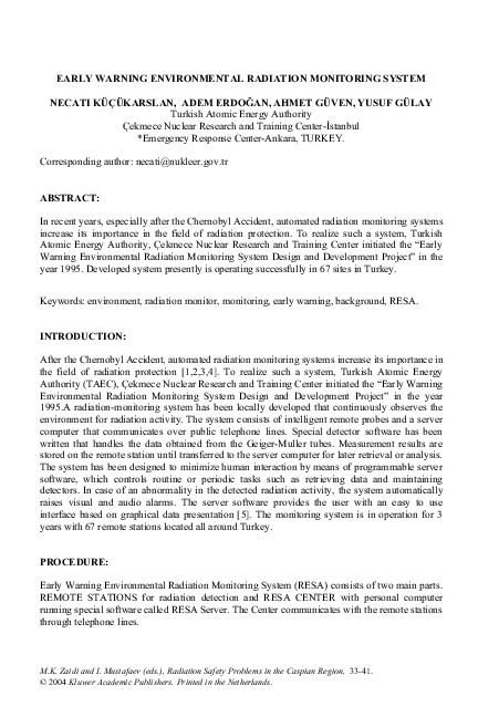 (PDF) Early Warning Environmental Radiation Monitoring System