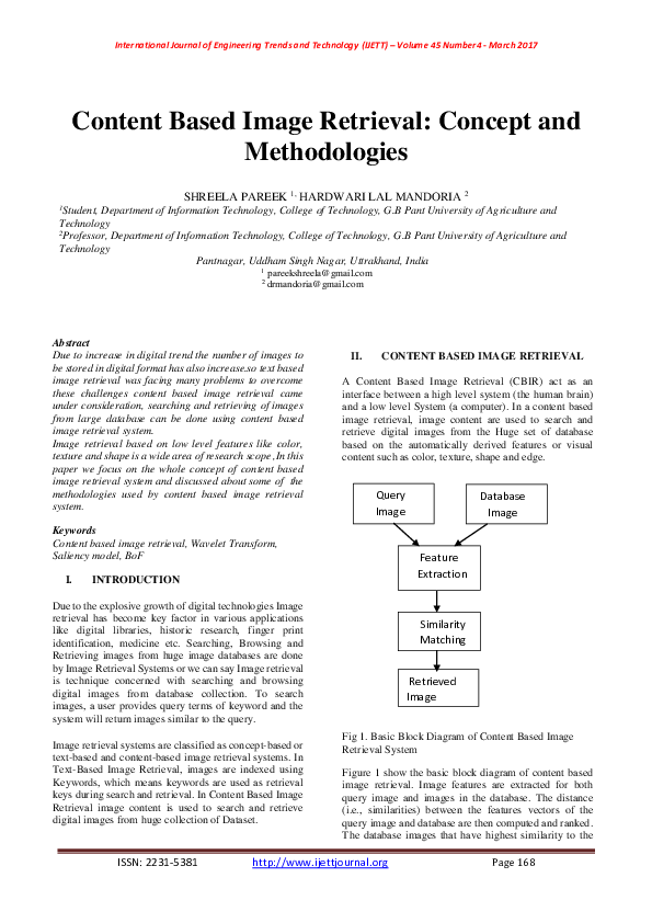 Pdf Content Based Image Retrieval Concept And Methodologies