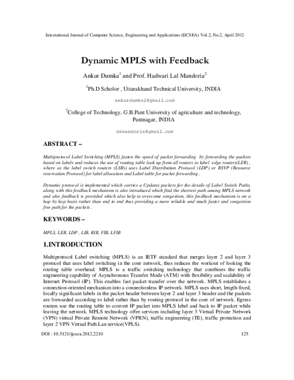 (PDF) Dynamic MPLS With Feedback
