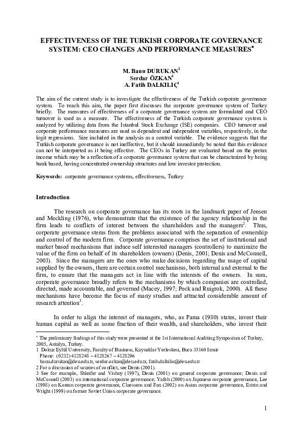 (PDF) The Effectiveness of the Turkish Corporate Governance System: CEO ...