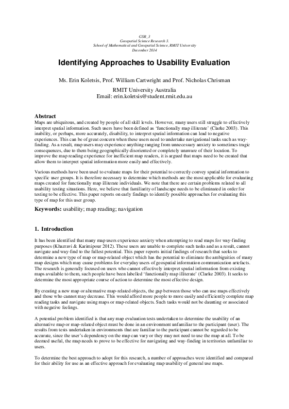 (PDF) Identifying Approaches to Usability Evaluation