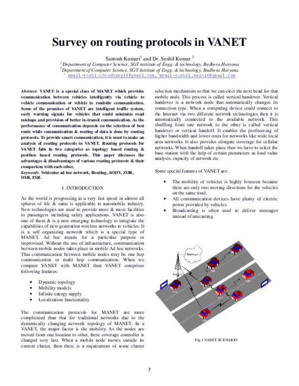 Pdf Survey On Routing Protocols In Vanet