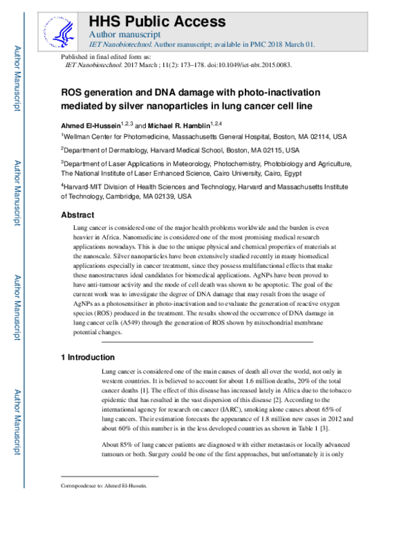(PDF) ROS generation and DNA damage with photo-inactivation mediated by ...