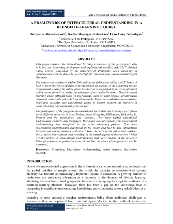 (PDF) A Framework of Intercultural Understanding in a Blended E-Learning Course
