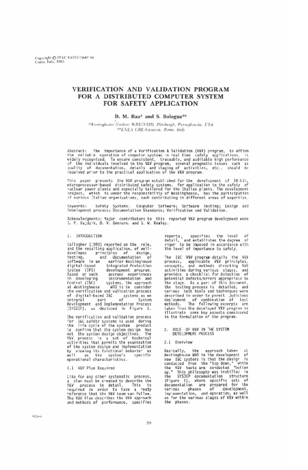 (PDF) Verification and Validation Program for a Distributed Computer System for Safety Application