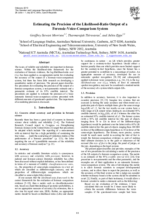 Pdf Estimating The Precision Of The Likelihood Ratio Output Of A