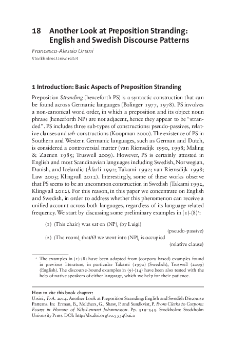 (PDF) Another Look at Preposition Stranding: English and Swedish ...