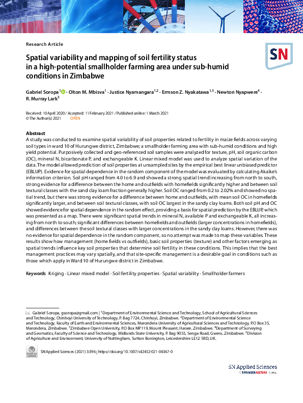 (PDF) Spatial variability and mapping of soil fertility status in a high-potential smallholder ...