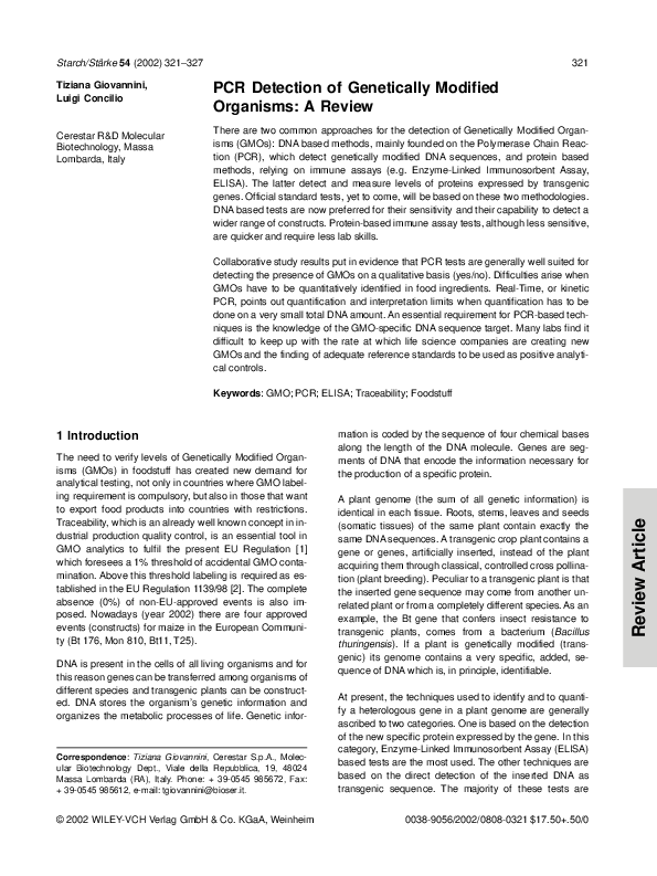 (PDF) PCR Detection of Genetically Modified Organisms: A Review