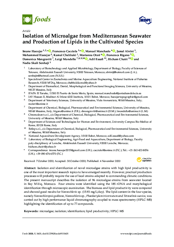 (PDF) Isolation of Microalgae from Mediterranean Seawater and Production of Lipids in the ...