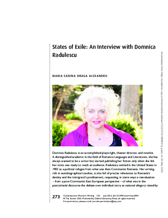 (PDF) States of Exile: An Interview with Domnica Radulescu