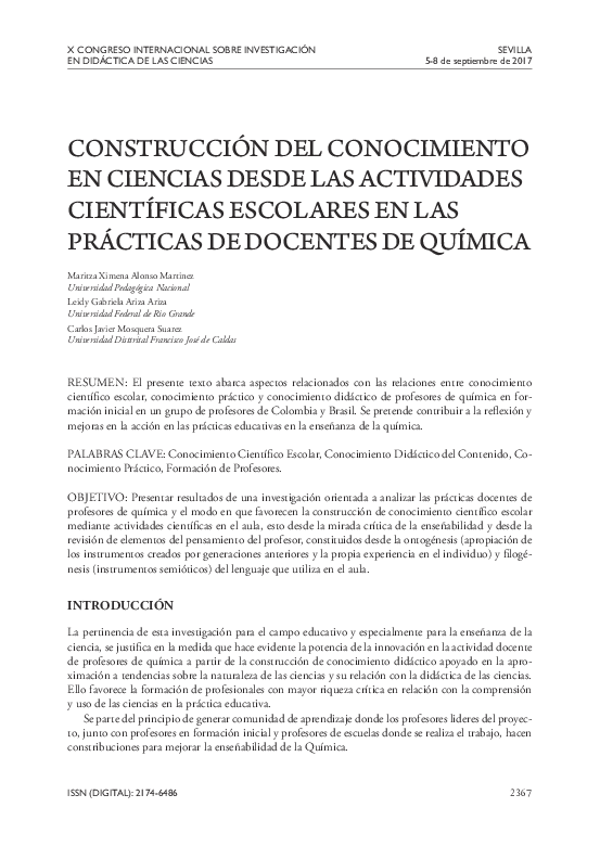 (PDF) Construcción del conocimiento en ciencias desde las actividades científicas escolares en ...