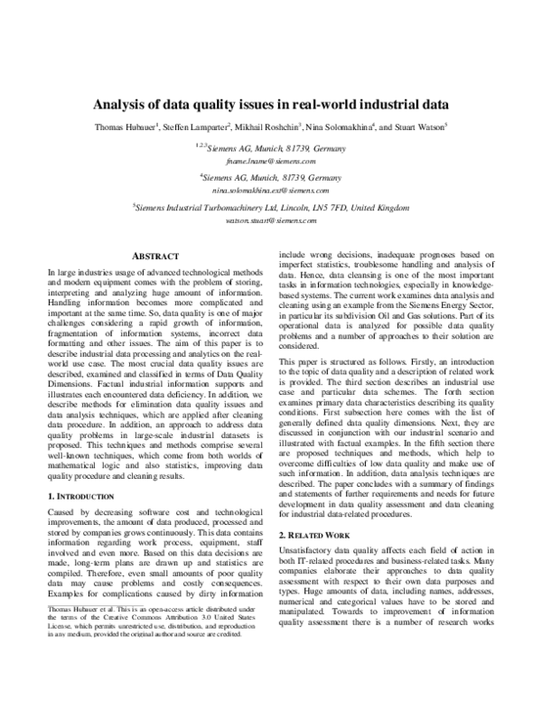 (PDF) Analysis of data quality issues in real-world industrial data