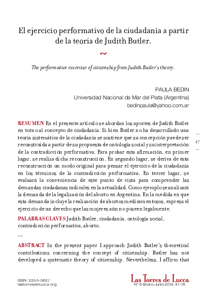 (PDF) The performative excercise of citizenship from Judith Butler’s theory
