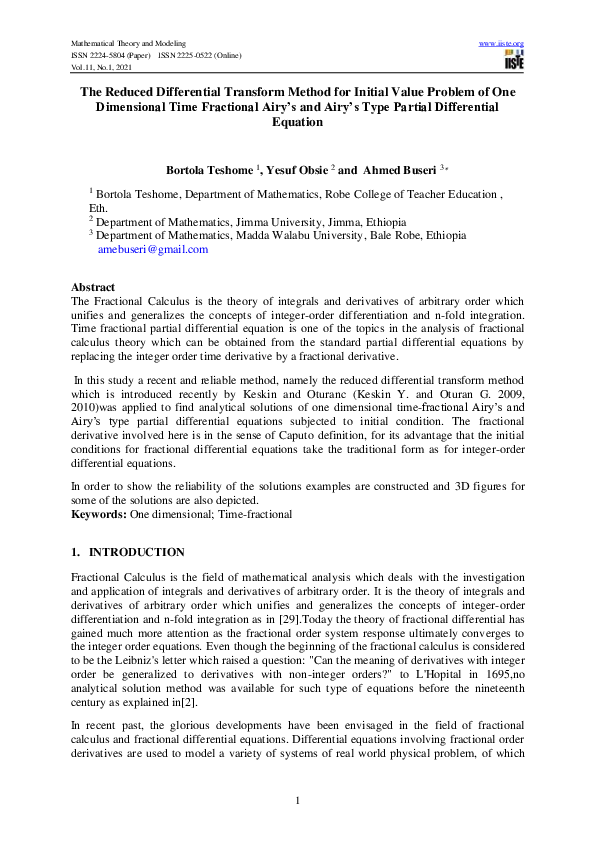 (PDF) The Reduced Differential Transform Method for Initial Value Problem of One Dimensional ...
