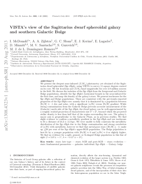 (PDF) VISTA's view of the Sagittarius dwarf spheroidal galaxy and ...
