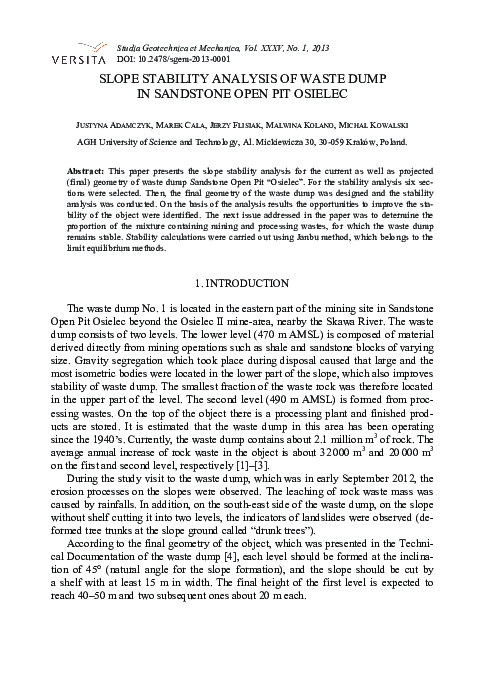 (PDF) Slope Stability Analysis of Waste Dump in Sandstone Open Pit Osielec