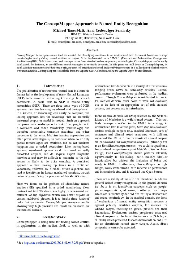 (PDF) I.L.: The ConceptMapper approach to named entity recognition