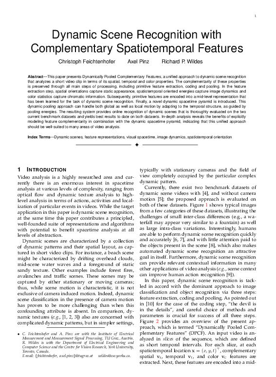 Pdf Dynamic Scene Recognition With Complementary Spatiotemporal Features