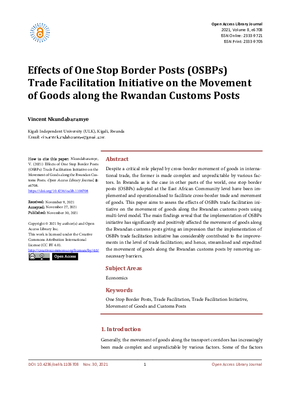 (PDF) Effects of One Stop Border Posts (OSBPs) Trade Facilitation ...