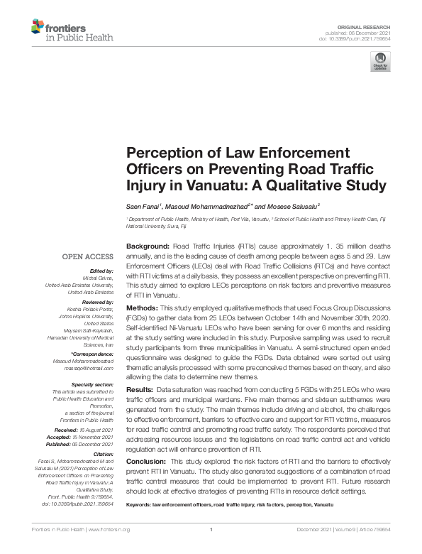 (PDF) Perception of Law Enforcement Officers on Preventing Road Traffic ...