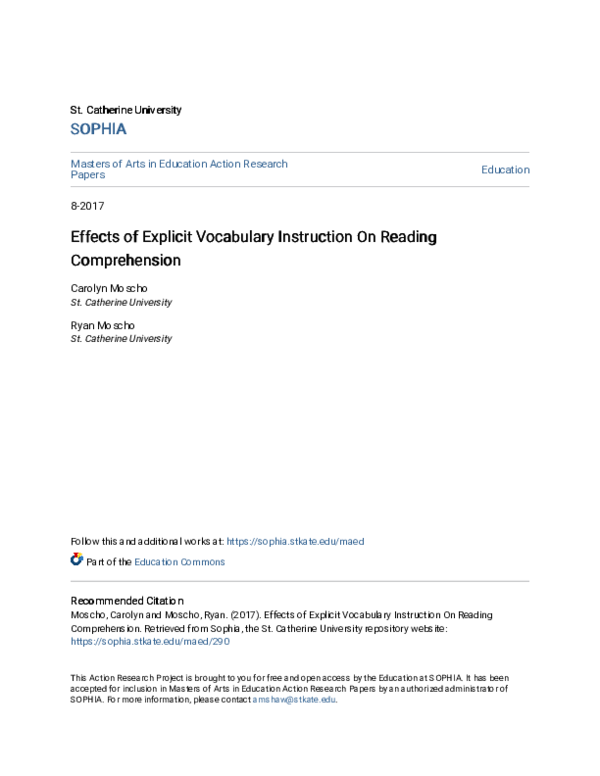 (PDF) Effects of Explicit Vocabulary Instruction On Reading Comprehension