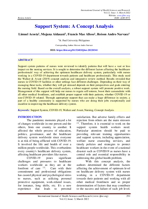 (PDF) Support System: A Concept Analysis