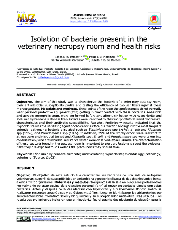 (PDF) Isolation of bacteria present in the veterinary necropsy room and ...