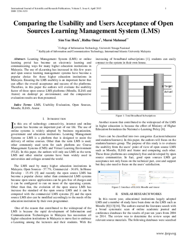 Pdf Comparing The Usability And Users Acceptance Of Open Sources Learning Management System