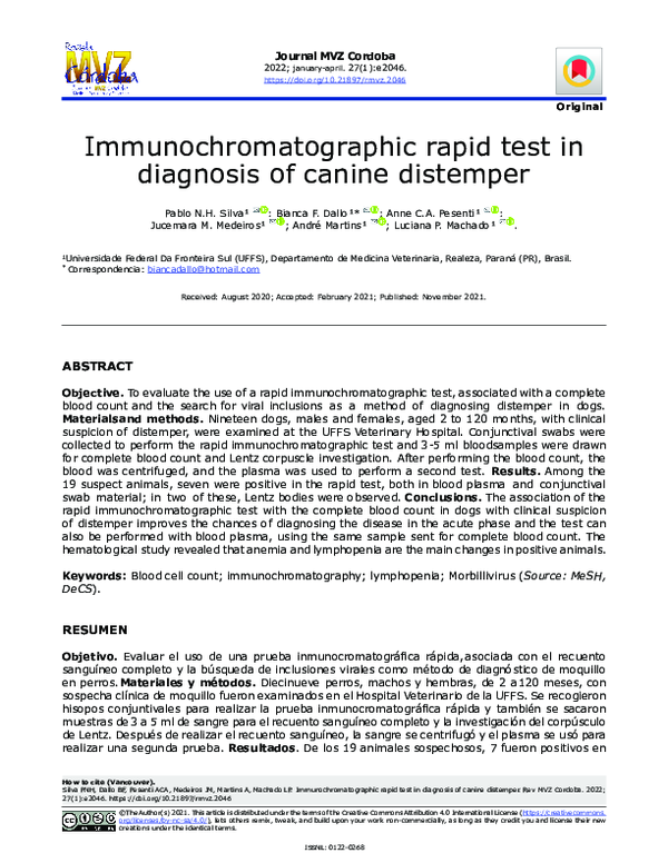 (PDF) Immunochromatographic rapid test in diagnosis of canine distemper