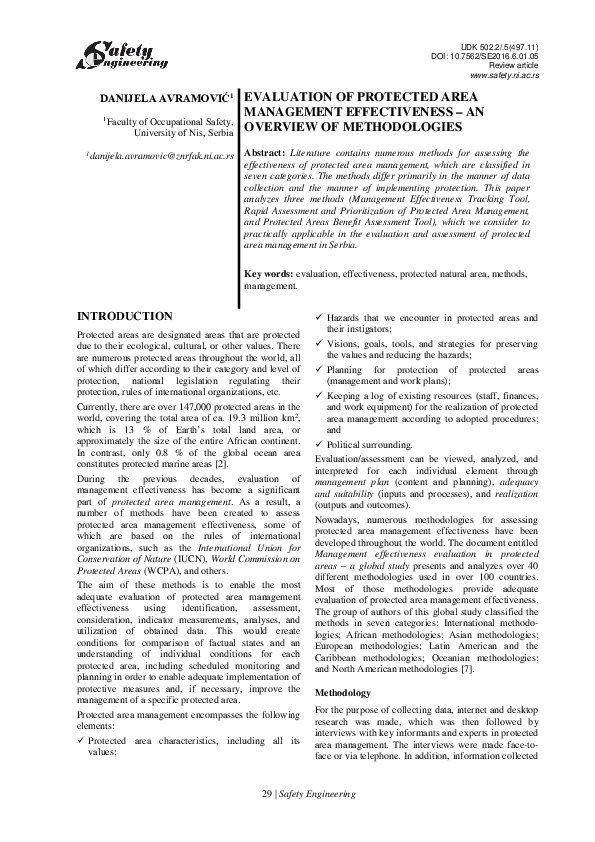 (PDF) Evaluation of Protected Area Management Effectiveness – an ...