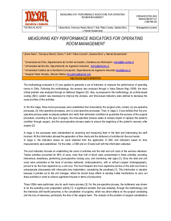 (PDF) Measuring Key Performance Indicators for Operating Room Management