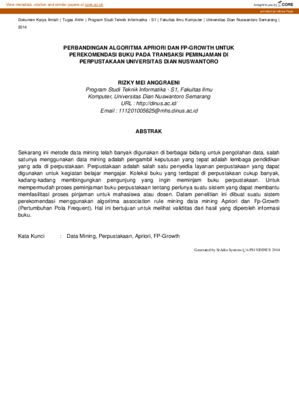 (PDF) Perbandingan Algoritma Apriori Dan FP-Growth Untuk Perekomendasi Buku Pada Transaksi ...