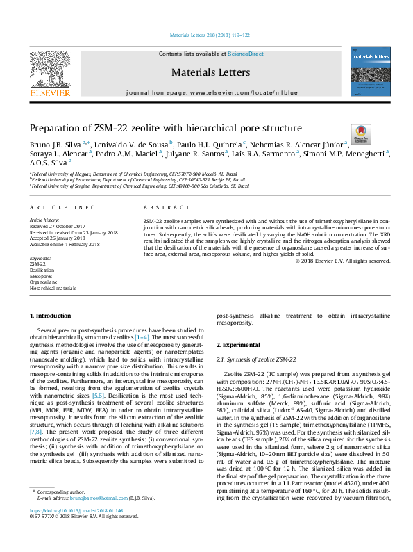 (PDF) Preparation of ZSM-22 zeolite with hierarchical pore structure