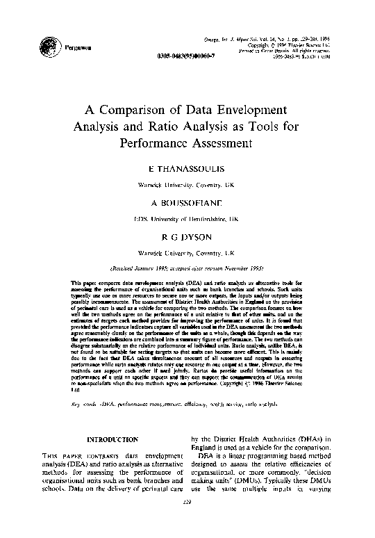 (PDF) A comparison of data envelopment analysis and ratio analysis as ...