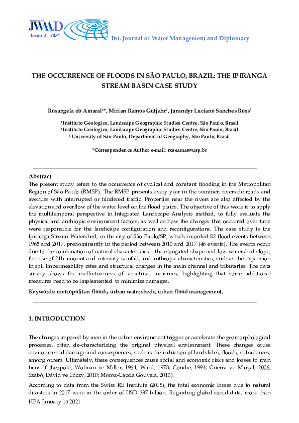 (PDF) The Occurrence of Floods in São Paulo, Brazil: The Ipiranga ...