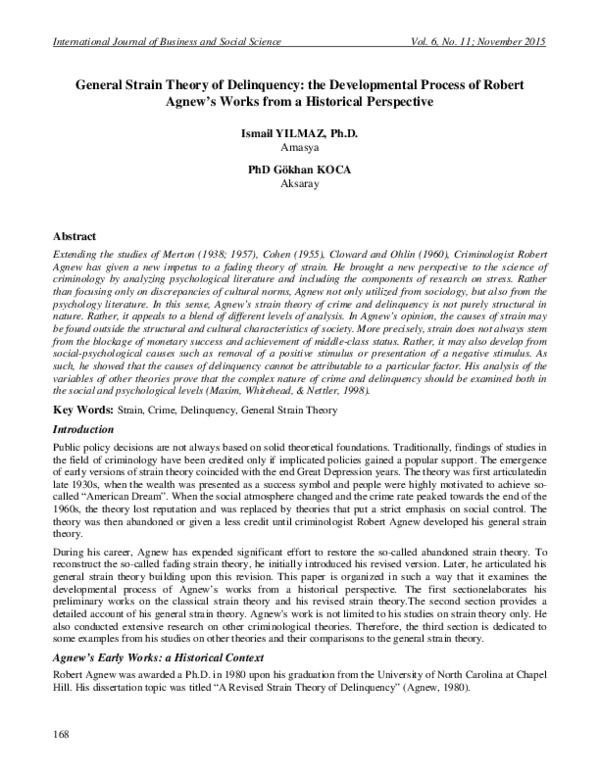 General Strain Theory of Delinquency : the Developmental Process of Robert Agnew ’ s Works from ...