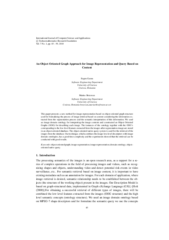 (PDF) An Object Oriented Graph Approach for Image Representation and Query Based on Content