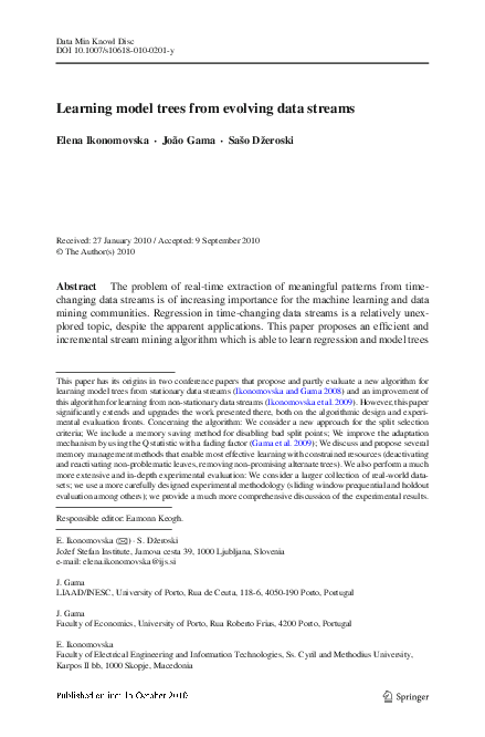 Pdf Learning Model Trees From Evolving Data Streams