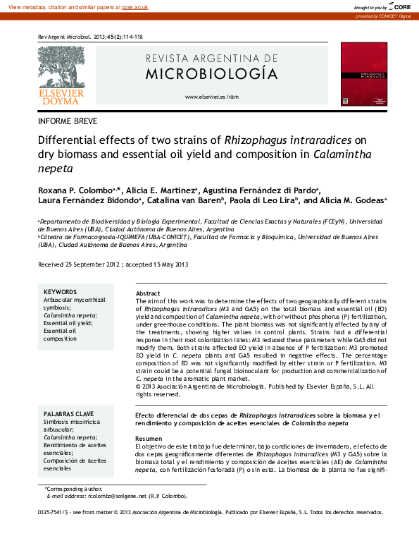 (PDF) Efecto diferencial de dos cepas de Rhizophagus intraradices sobre ...